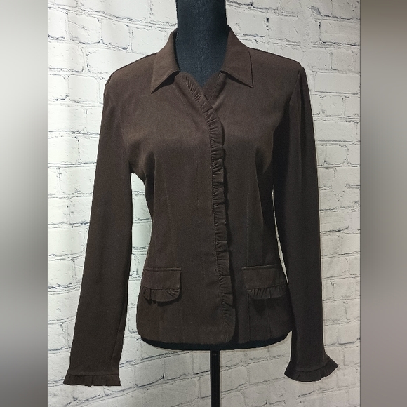 Sag Harbor | Jackets & Coats | Vintage Long Sleeve Ruffled Trim Button ...